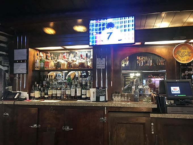 Another angle of the bar reveals the full selection of spirits, because sometimes water just won't cut it properly.