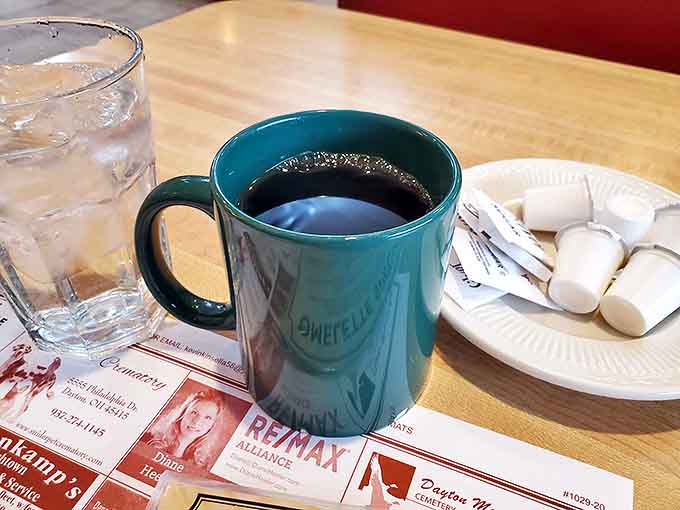 The lifeblood of any great diner – strong black coffee served in sturdy mugs with a generous supply of creamers.