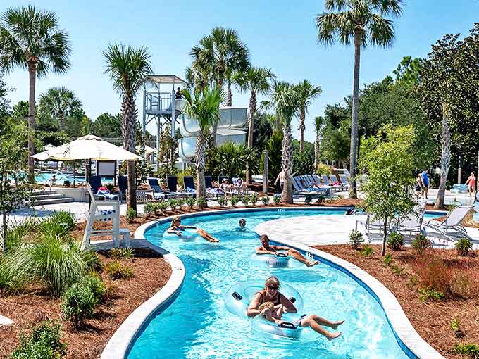 Childhood joy reimagined: Camp WaterColor's lazy river and water features create memories kids will brag about back at school.