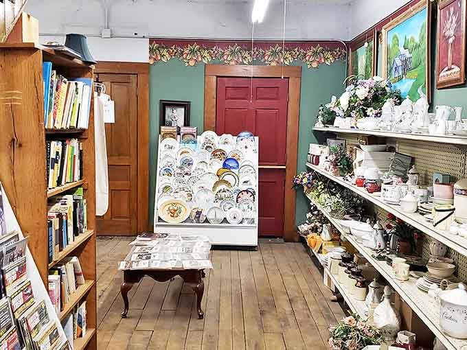 Delicate china plates and teacups create a patchwork of patterns and memories, each piece having survived decades of family gatherings and careful washing.