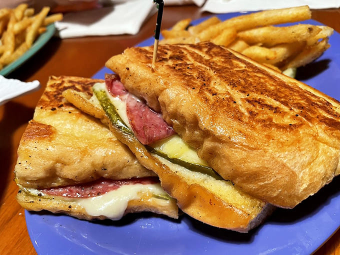 This Cuban sandwich isn't just lunch; it's Tampa Bay heritage pressed between bread &ndash; ham, salami, Swiss, pickles, and mustard creating the perfect harmony of flavors.