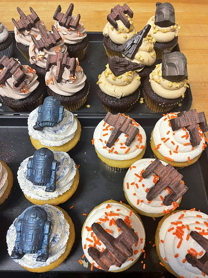 These themed cupcakes prove Nadine's can have fun too &ndash; chocolate spacecraft pieces and colorful sprinkles transform simple treats into celebrations.