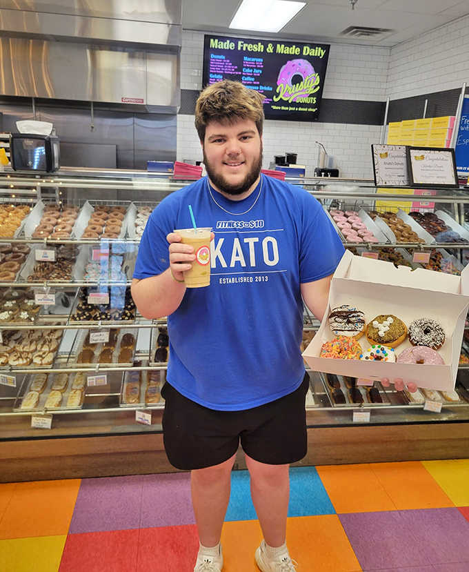 The joy of discovery captured in one moment &ndash; a happy customer with their well-earned treasures from Krusty's magical bakery.