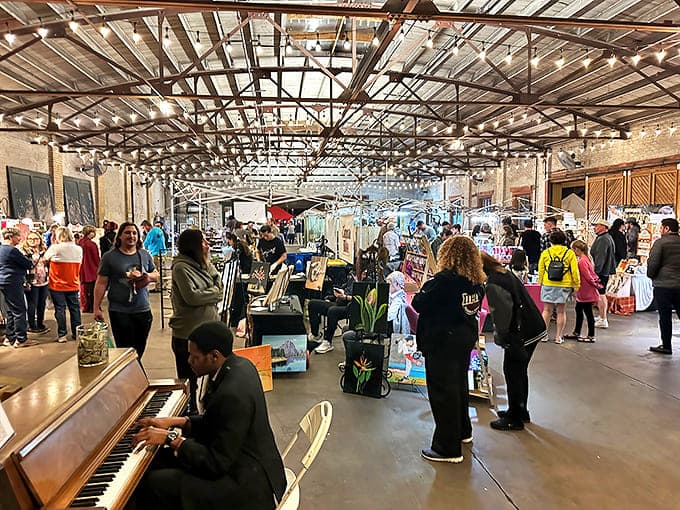 Local artisans and musicians transform this historic space into a bustling marketplace. That piano player knows how to set the mood!