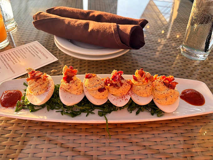 Deviled eggs that would make your grandmother both proud and slightly jealous &ndash; creamy, tangy, and dressed for a night out.