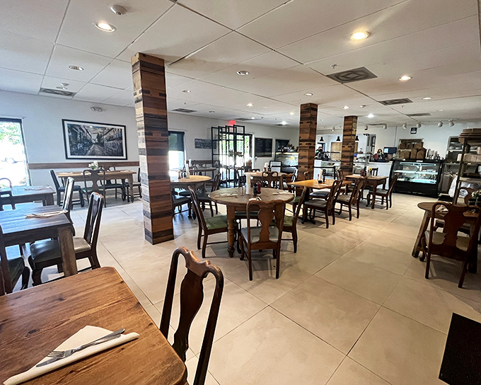 Warm wooden accents and bright natural light make this dining room a comfortable place to linger.