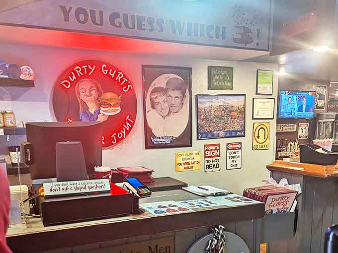 Even the register area is decorated with personality, because why should any surface go without something interesting to see.