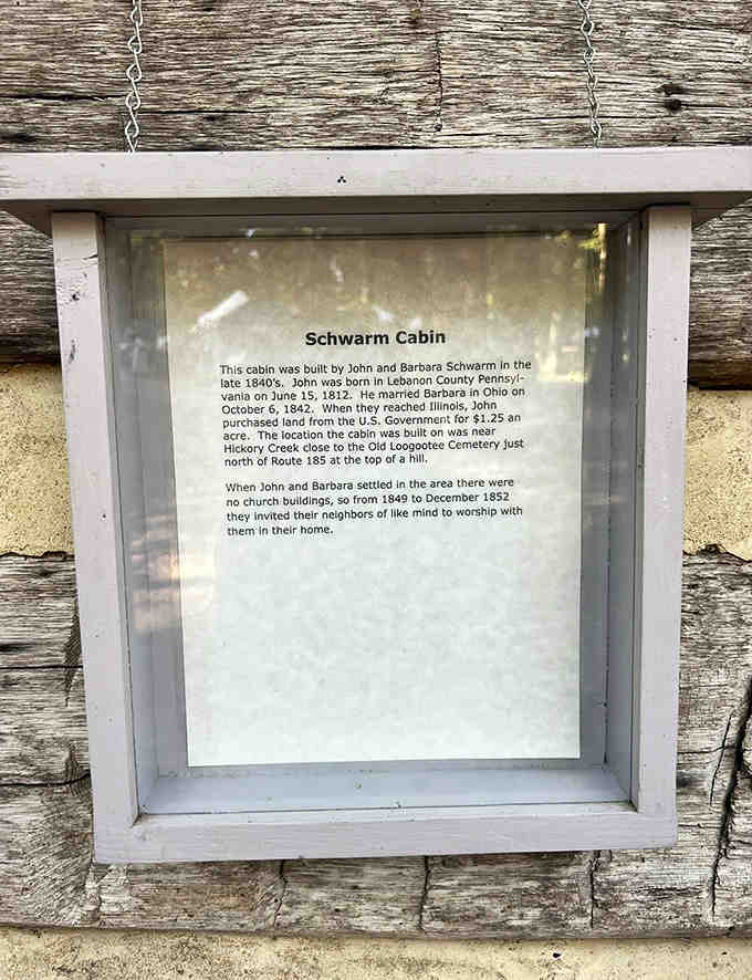 This educational marker tells the story of the Schwarm Cabin, built when land cost $1.25 an acre &ndash; barely enough for a decent latte today.