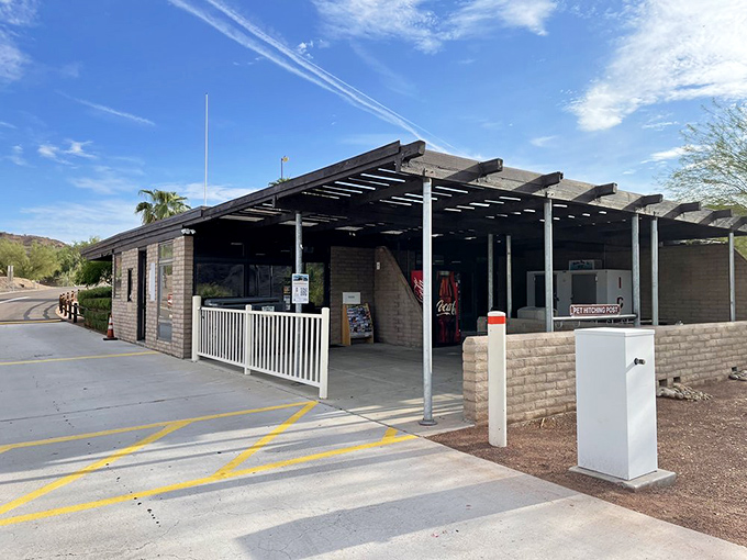 The entrance station welcomes visitors with the promise of outdoor bliss just beyond. Your gateway to leaving everyday stress in the rearview mirror.