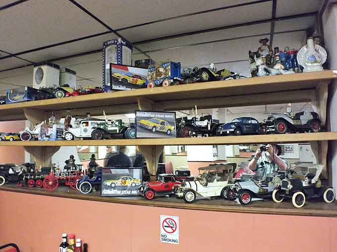 Those model cars add quirky charm to the dining room, giving you something fun to look at between bites of deliciousness.