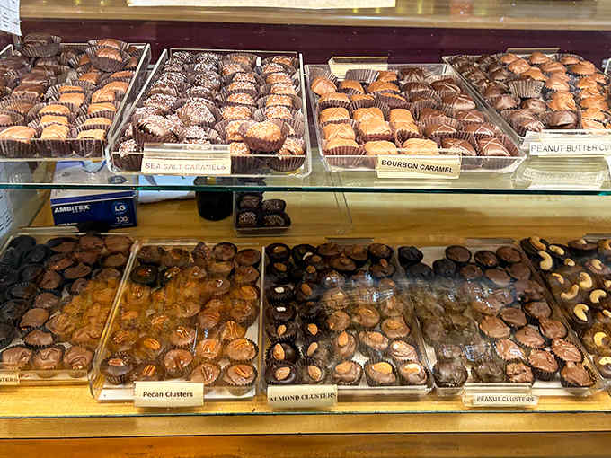 Pecan clusters and chocolate-covered delights nestle in their display &ndash; each slightly different from the next, proof of their handmade heritage.