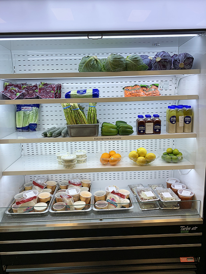 The produce section showcases Vermont's agricultural bounty &ndash; fresh vegetables and prepared foods for health-conscious shoppers.