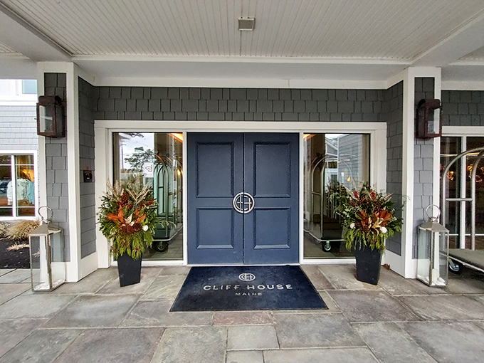 The resort's distinctive blue doors welcome travelers like old friends, promising relaxation beyond the threshold.