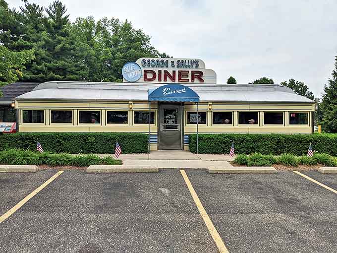 The full facade of George & Sally's reveals its perfect proportions and inviting entrance. Architecture that says "come in, slow down, enjoy yourself."