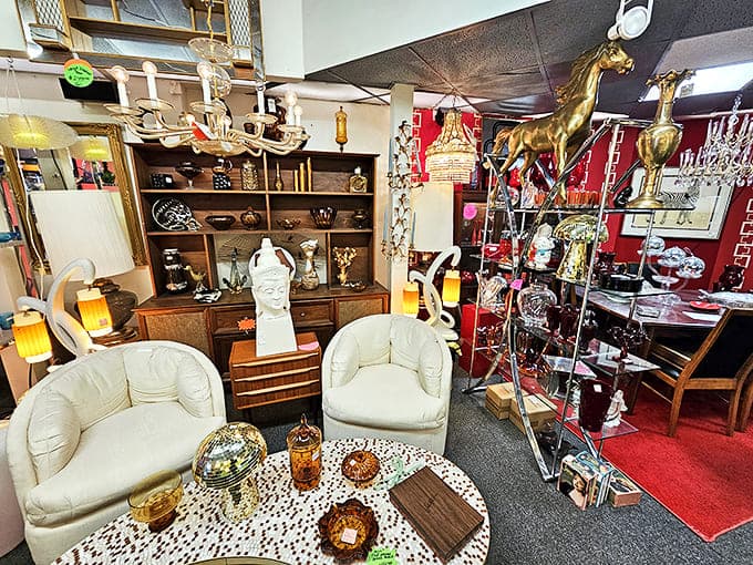 Glamour never goes out of style in this corner where gold accents and plush fabrics create a Hollywood Regency fantasy.