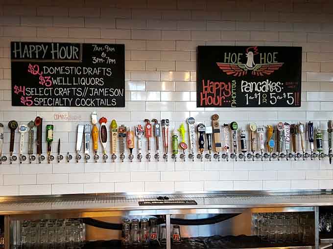 Happy hour specials on the chalkboard suggest this place knows how to party, breakfast-style or otherwise.