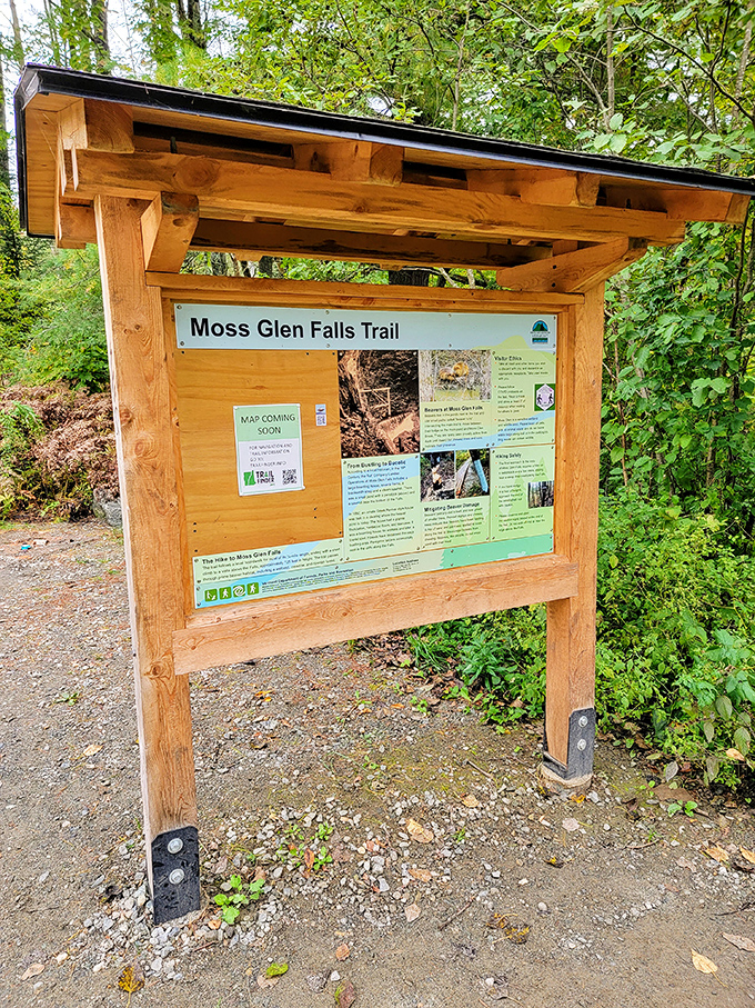 The trailhead information board &ndash; where adventure begins and cell phone addiction temporarily ends.