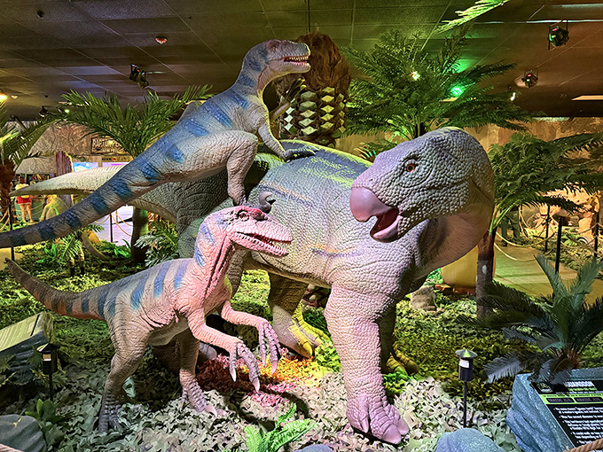 The indoor jungle exhibit creates a Mesozoic atmosphere so convincing you'll check behind every fern for lurking velociraptors.