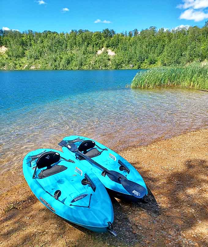 Kayaks await adventure on Tioga's crystal shores &ndash; the perfect vessels for exploring Minnesota's answer to the Caribbean.