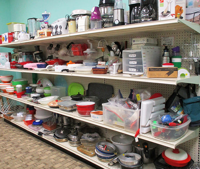 The kitchenware section holds the ghosts of family dinners past and the promise of meals yet to be created.