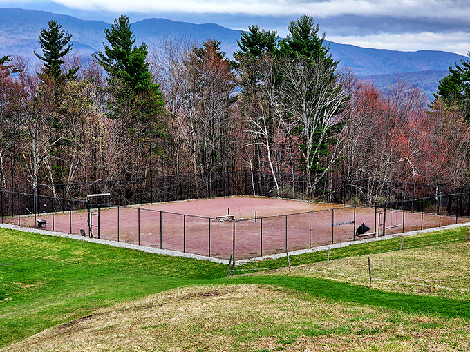 Tennis, anyone? The sports facility offers recreation with a view, framed by Vermont's spectacular mountain backdrop.