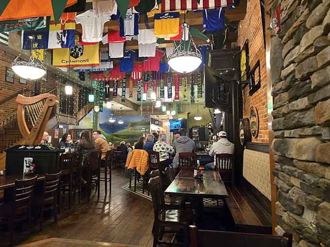 Colorful flags hanging from the ceiling and cozy booth seating create the perfect backdrop for hours of good food and better conversation.