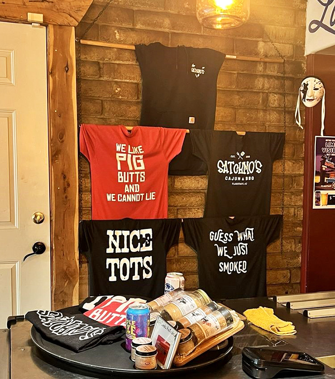 T-shirts that tell it like it is &ndash; from "Nice Tots" to "We Like Pig Butts" &ndash; Satchmo's sense of humor is as rich as their roux.