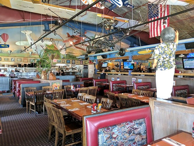 Every angle reveals another model plane, another reason to look up and remember that dining should be fun too.