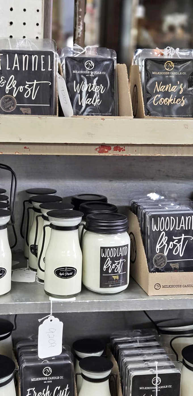 Modern meets vintage with Milkhouse Candle Co. offerings &ndash; "Winter Walk" and "Nana's Cookies" scents bridging past and present in mason jar simplicity.
