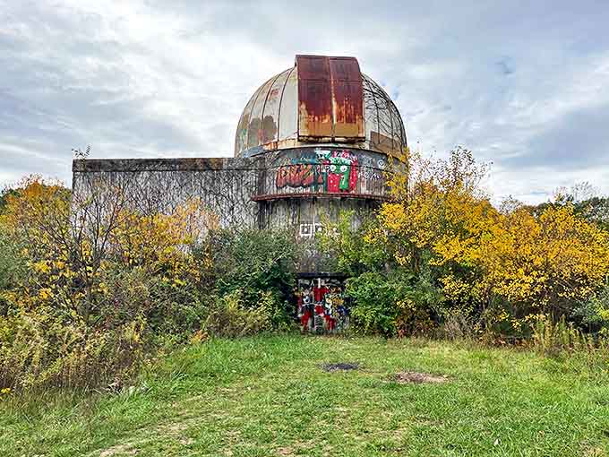 The Prairie Observatory stands as a quirky reminder that even abandoned structures can become part of nature's ever-evolving art installation and local legend.