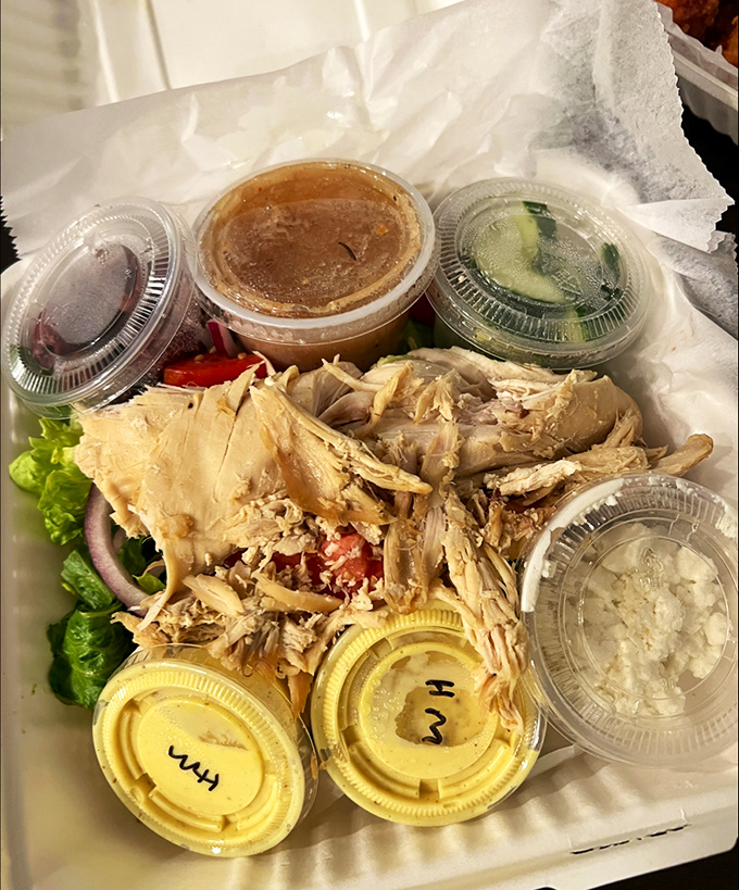 A deconstructed chicken salad that lets you control the dressing ratio. Those little containers hold flavor bombs waiting to elevate your healthy choice.
