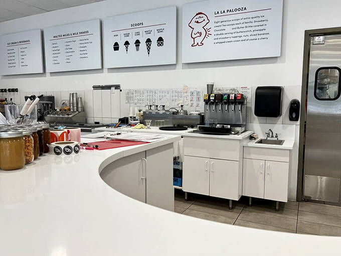 The La La Palooza sign watches over its domain like a benevolent dessert deity. Those toppings aren't just listed &ndash; they're promised.