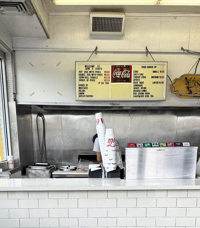Another angle of the legendary counter where Chicago's hot dog history continues to be made, one perfectly dressed dog at a time.