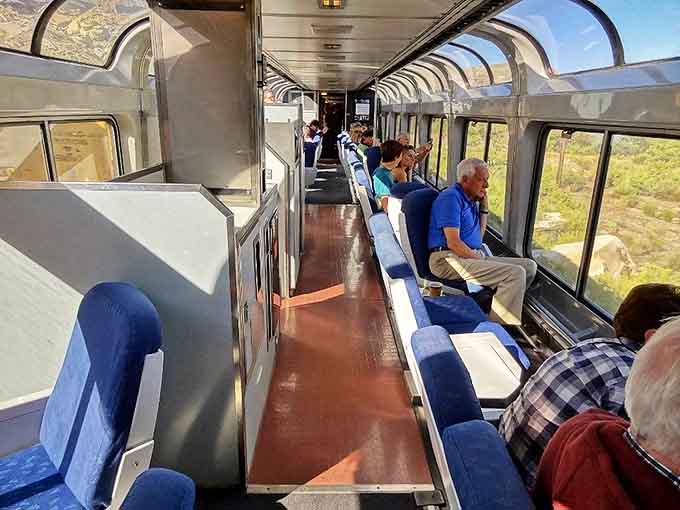 The Sightseer Lounge car puts you inside a glass bubble of awesome, where every direction offers something worth photographing immediately.