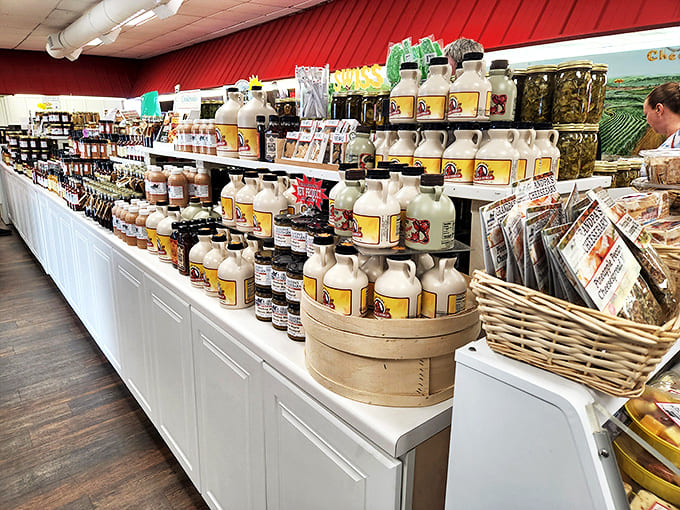 Maple syrup bottles stand in formation like amber soldiers, their contents ranging from delicate early-season to robust late-harvest varieties.
