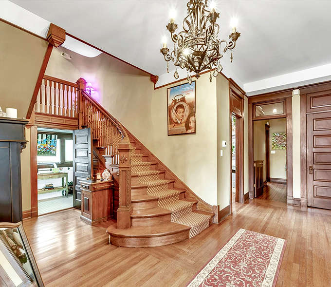 Looking down from these stairs gives you that "lord of the manor" feeling, minus the responsibility of actually maintaining a Victorian estate.