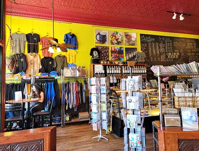 Local products and merchandise line the shelves, turning your coffee stop into an opportunity to support regional makers and creators.