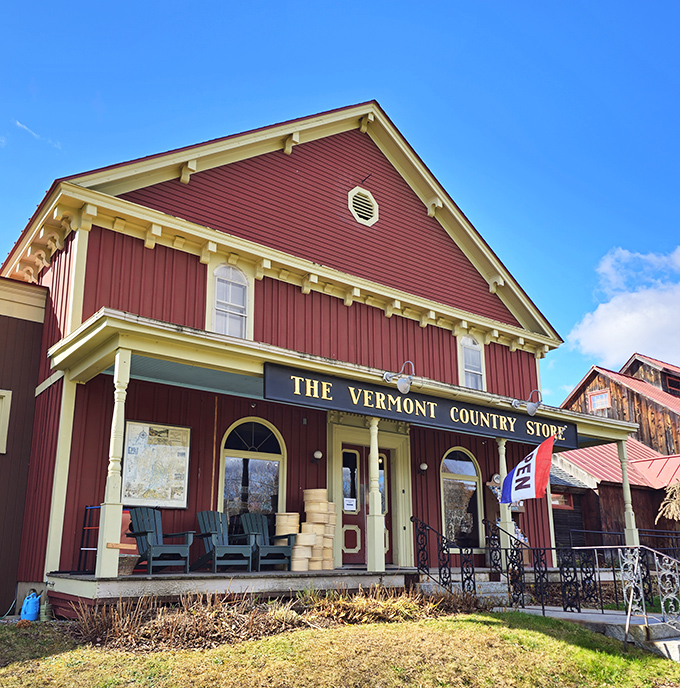 The Vermont Country Store's classic red facade welcomes visitors seeking nostalgic treasures and practical goods that have stood the test of time.