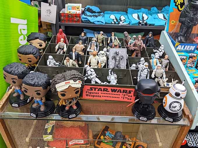 Star Wars figures stand ready for action, proving that the Force is strong with collectors who never quite grew up.