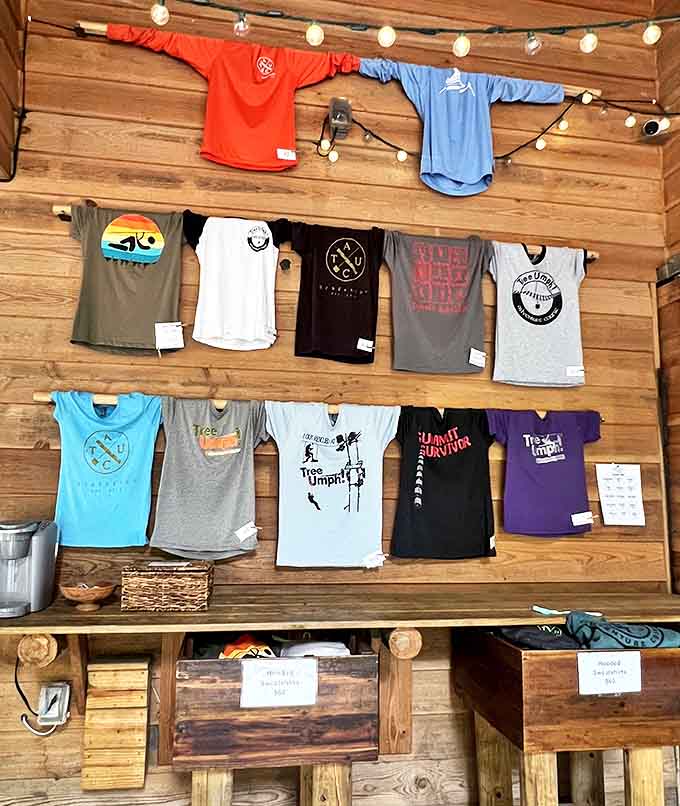 The merchandise wall &ndash; where you can purchase proof that you survived, or at least something to remember what courage looks like.