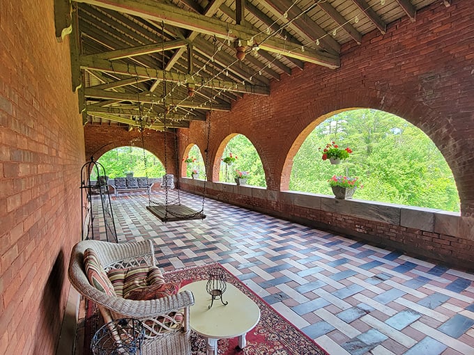 The arched veranda offers a Mediterranean-inspired retreat where you can sip tea and pretend you're not actually in Vermont when winter comes.