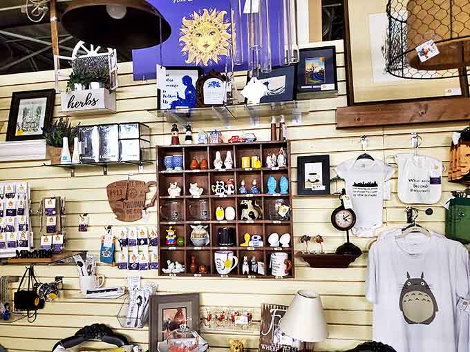 This booth's rustic charm transforms everyday items into treasures, with "KAMP" sign nodding to outdoor adventures.