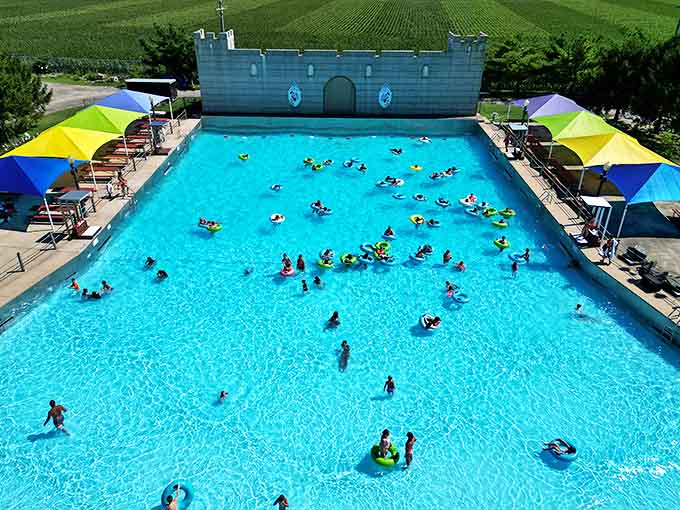 The wave pool transforms from calm waters to rolling surf every fifteen minutes, bringing ocean thrills to the landlocked Midwest.