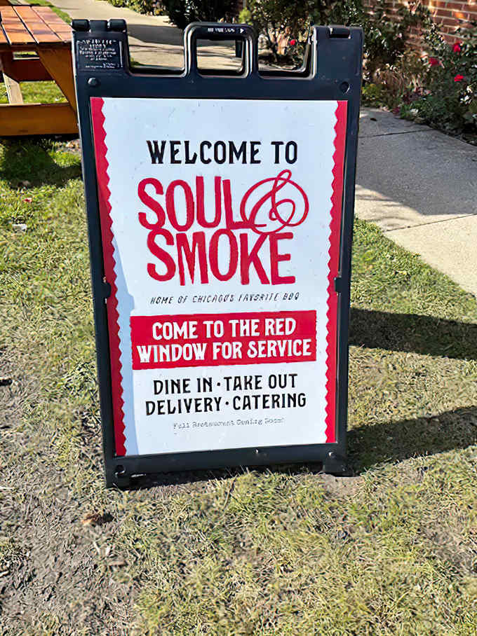 The barbecue beacon! This sidewalk sign doesn't just welcome you &ndash; it's practically daring you not to follow your nose inside.