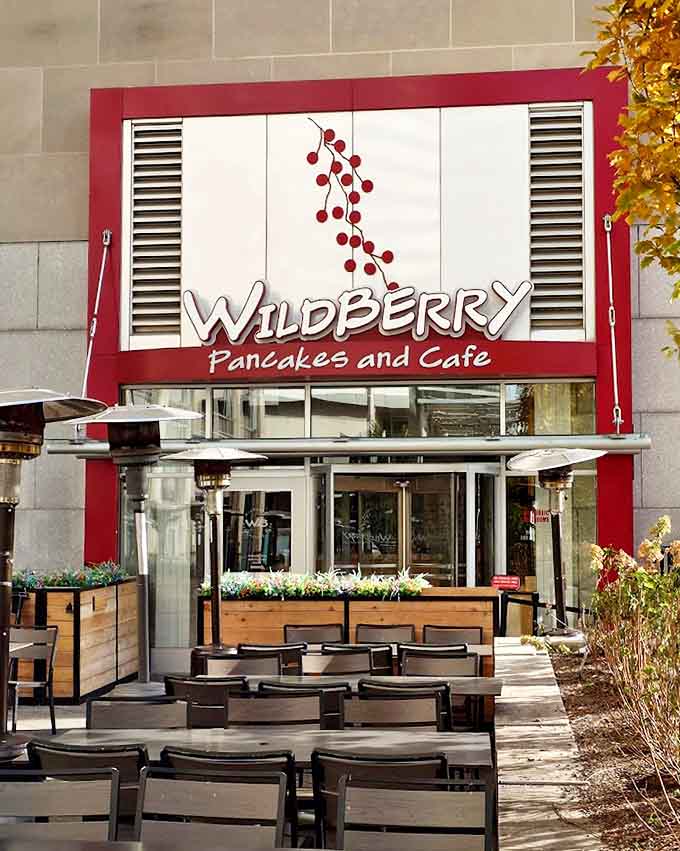 The outdoor dining area offers a front-row seat to Chicago's urban energy while you enjoy pancake perfection under the open sky.