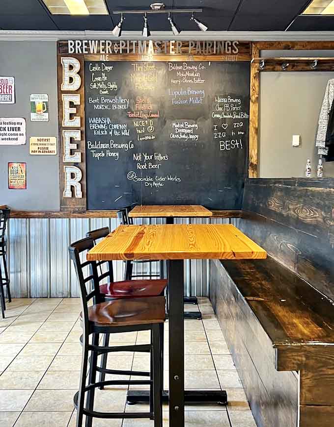 Community tables and high-tops offer plenty of space to gather, eat, and debate the merits of different sauces.