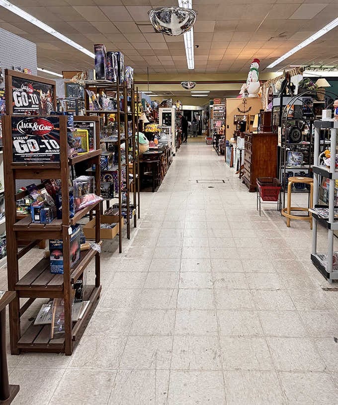 Vendors create miniature museums within their spaces, each booth offering a new theme and treasure-hunting experience.