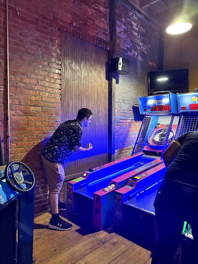 Nothing says "I'm having a good time" quite like the focused concentration of someone trying to beat their high score.