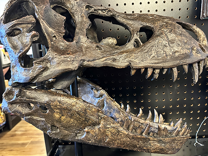 The fearsome jaws of this prehistoric predator reveal the business end of the digestive system that created many of the museum's prized specimens.