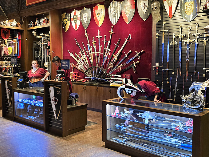 The gift shop displays an impressive array of swords, shields and medieval memorabilia for those who want to take the experience home.